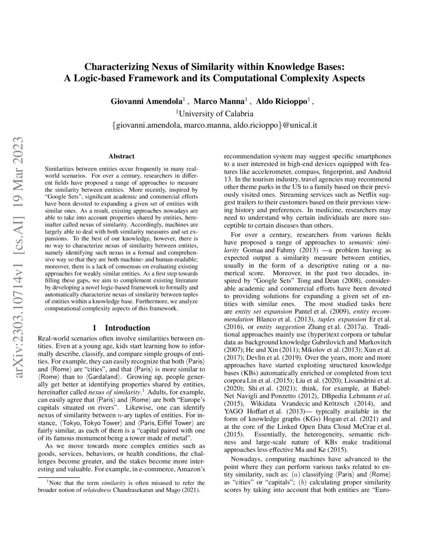 Characterizing Nexus Of Similarity Within Knowledge Bases A Logic Based Framework And Its 8356