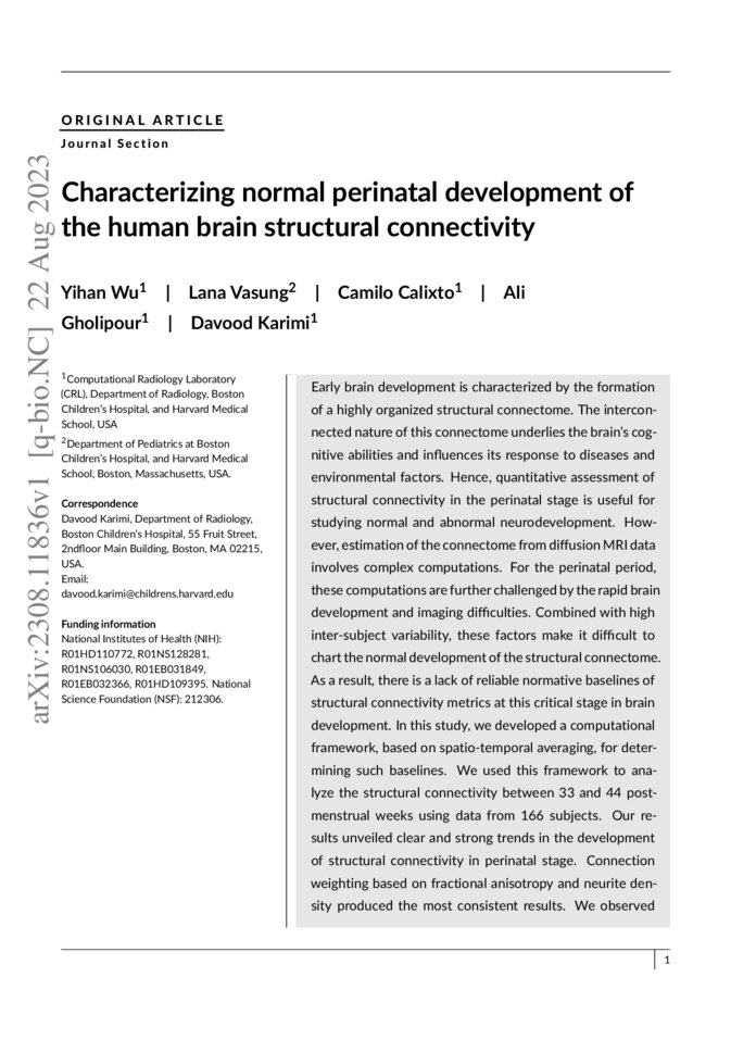 Characterizing normal perinatal development of the human brain structural connectivity | DeepAI