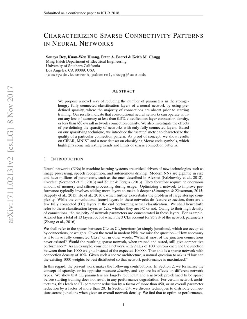 Characterizing Sparse Connectivity Patterns in Neural Networks | DeepAI