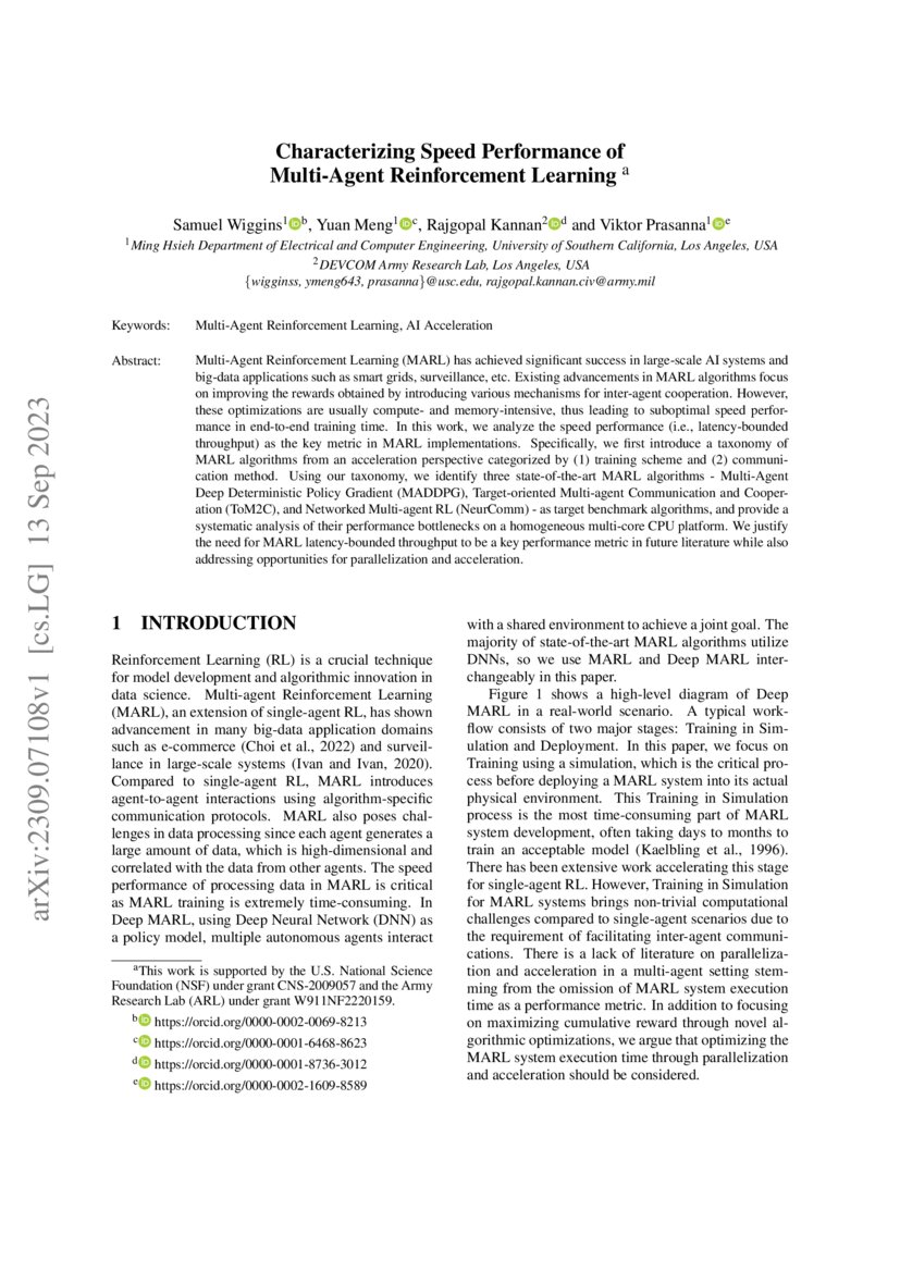 Characterizing Speed Performance of Multi-Agent Reinforcement Learning | DeepAI