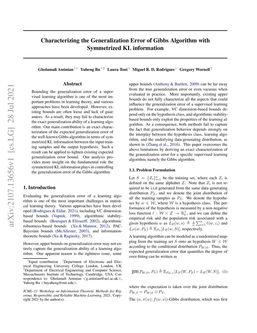Characterizing The Generalization Error Of Gibbs Algorithm With Symmetrized Kl Information Deepai