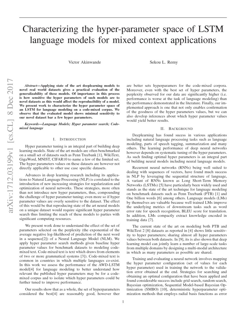Characterizing The Hyper Parameter Space Of Lstm Language Models For Mixed Context Applications