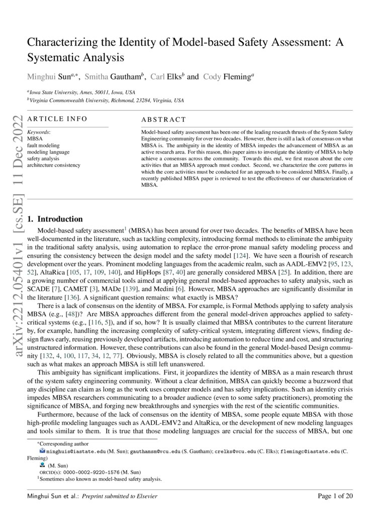 Characterizing the Identity of Model-based Safety Assessment: A ...