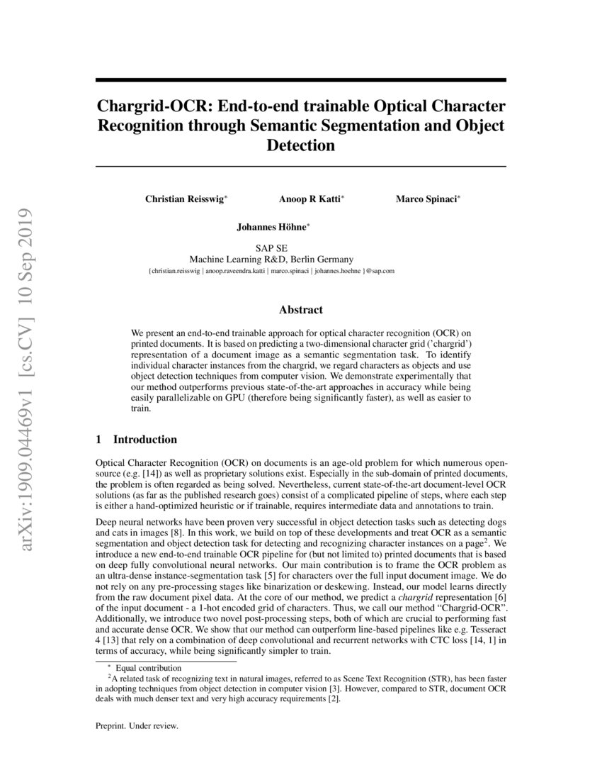 Chargrid Ocr End To End Trainable Optical Character Recognition Through Semantic Segmentation