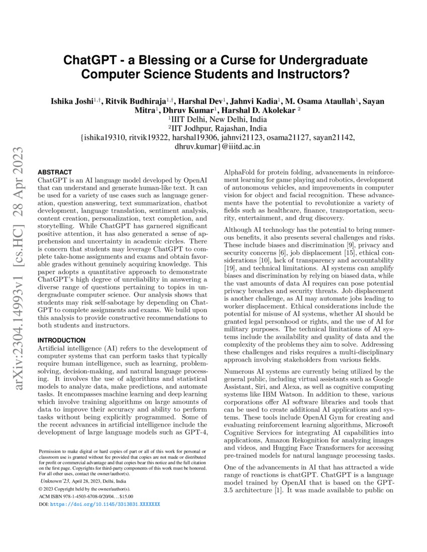 ChatGPT – a Blessing or a Curse for Undergraduate Computer Science ...