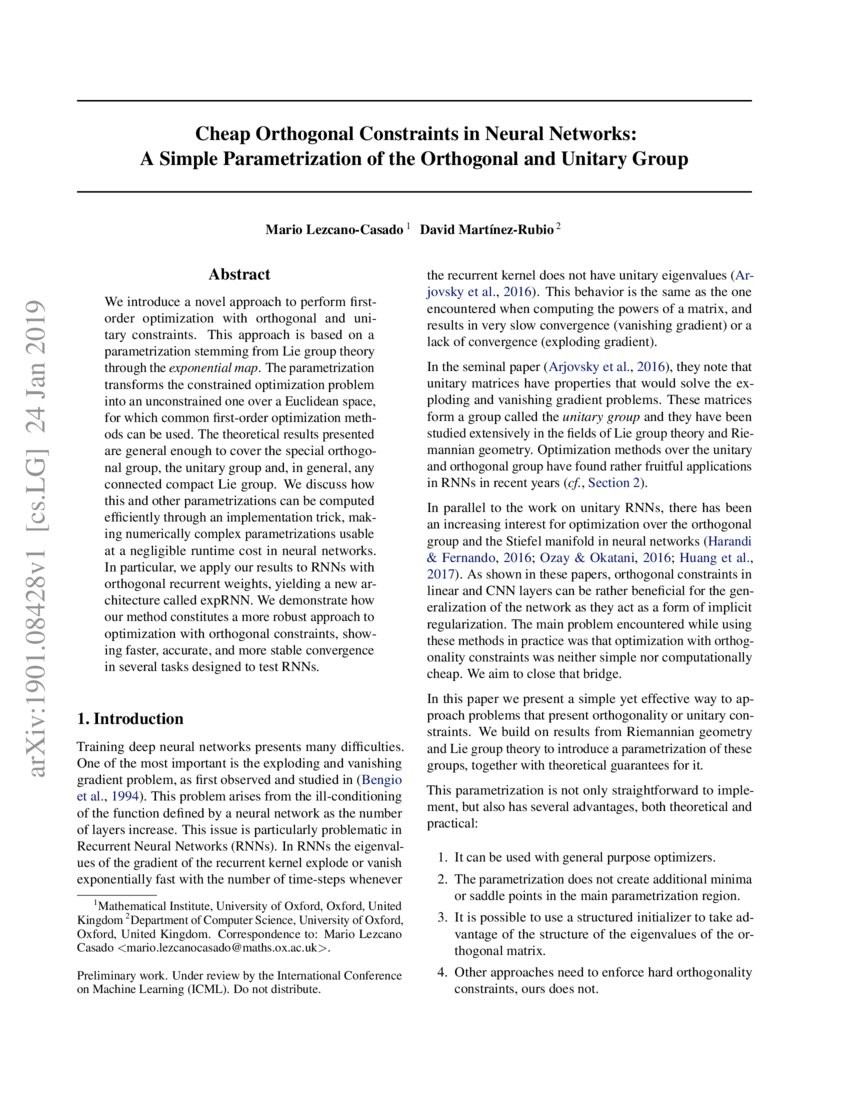 Cheap Orthogonal Constraints In Neural Networks A Simple