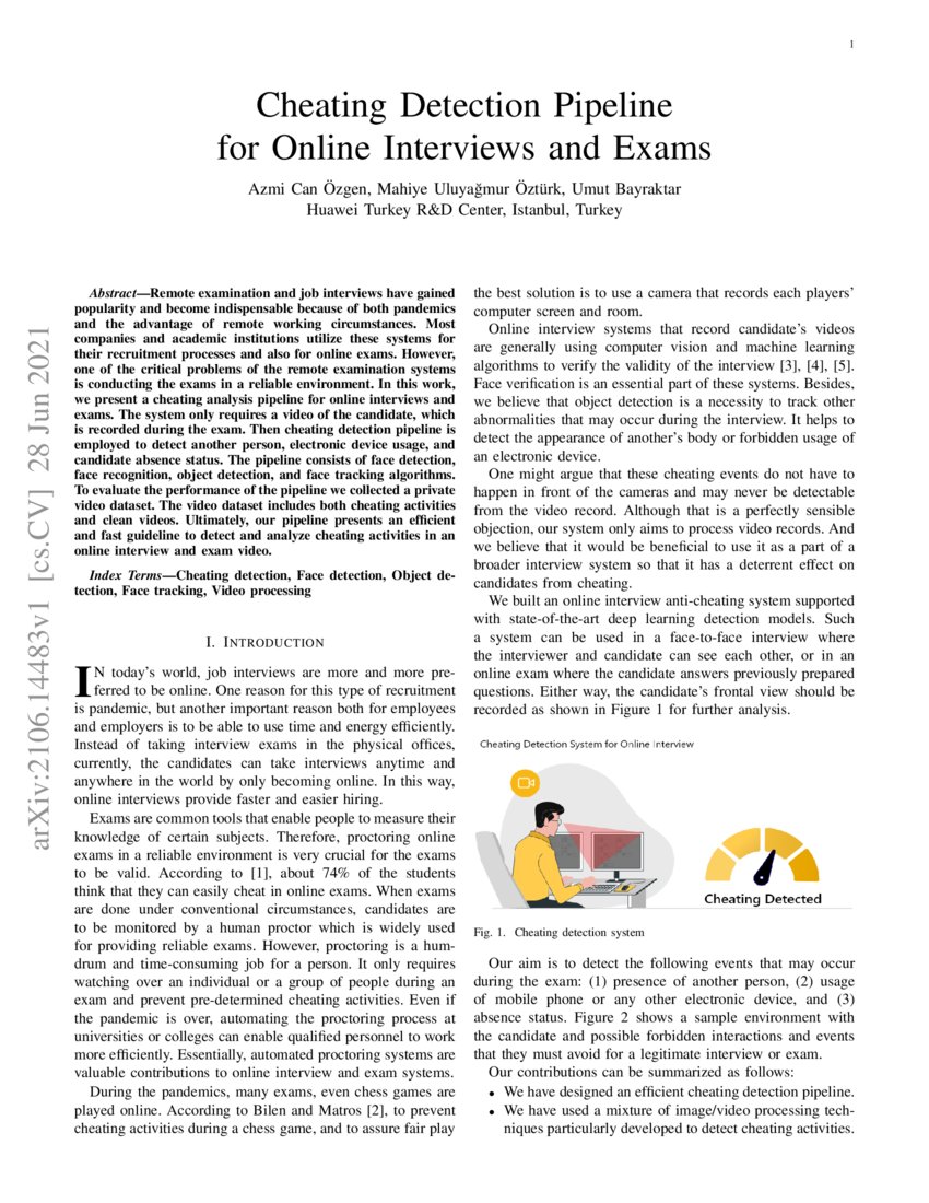 Cheating Detection Pipeline for Online Interviews and Exams | DeepAI