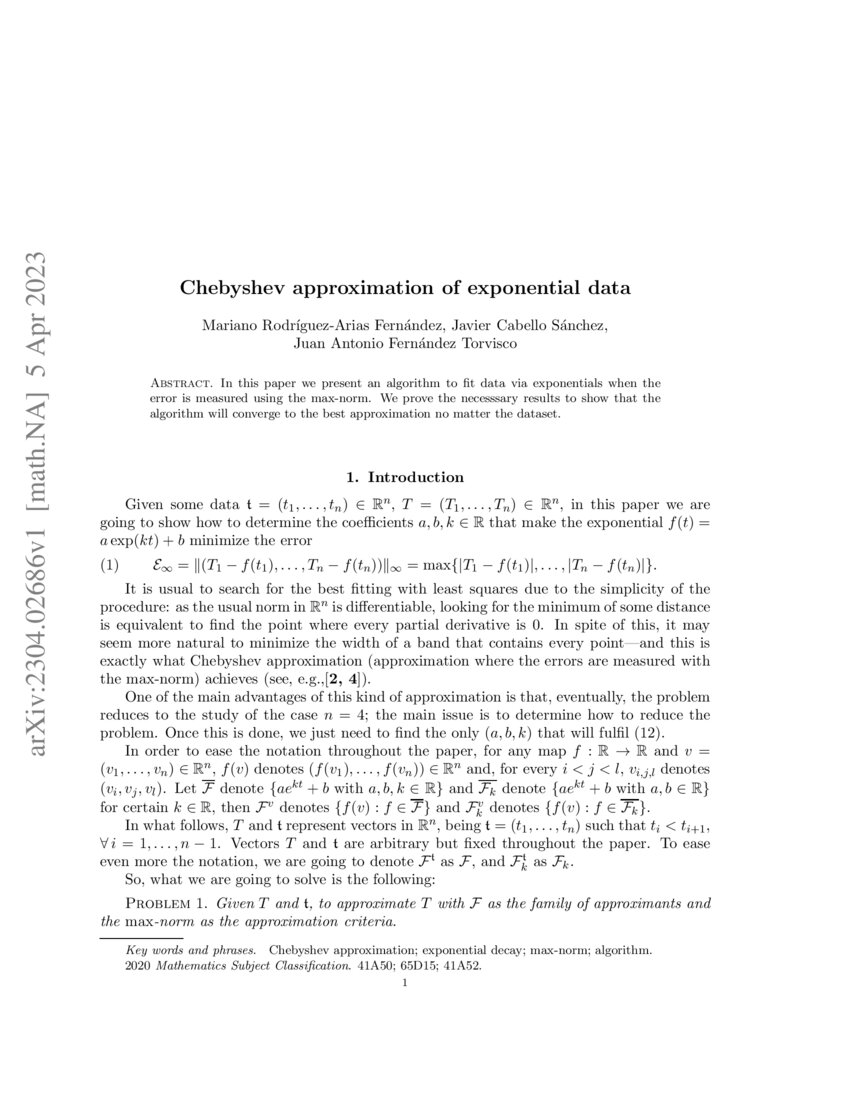 Chebyshev Approximation Of Exponential Data Deepai