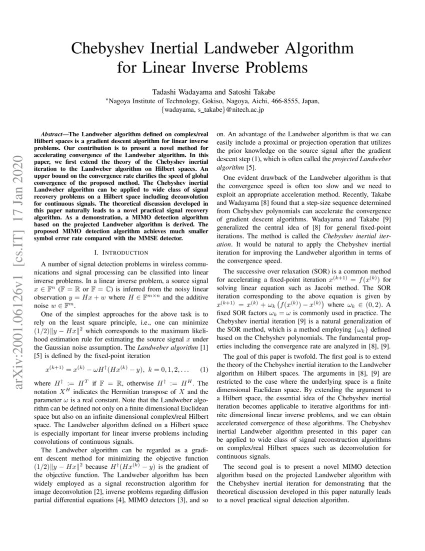 Chebyshev Inertial Landweber Algorithm for Linear Inverse Problems | DeepAI
