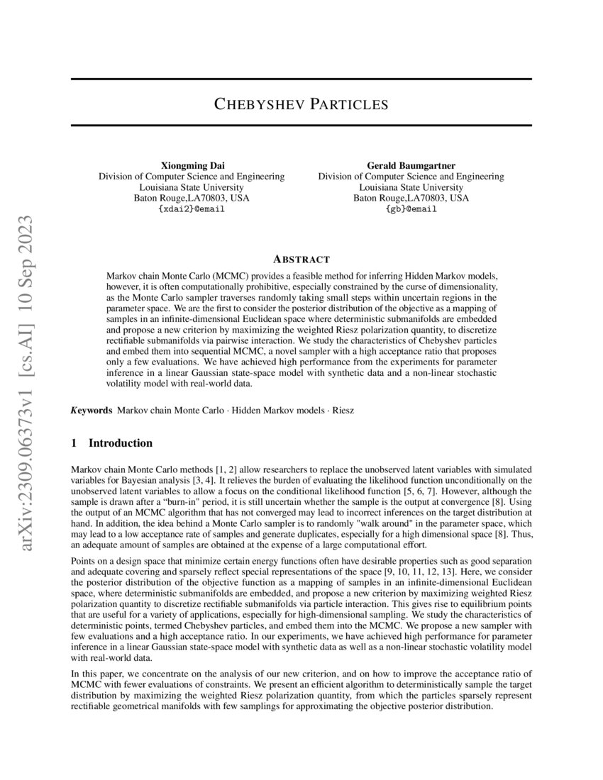 Chebyshev Particles | DeepAI