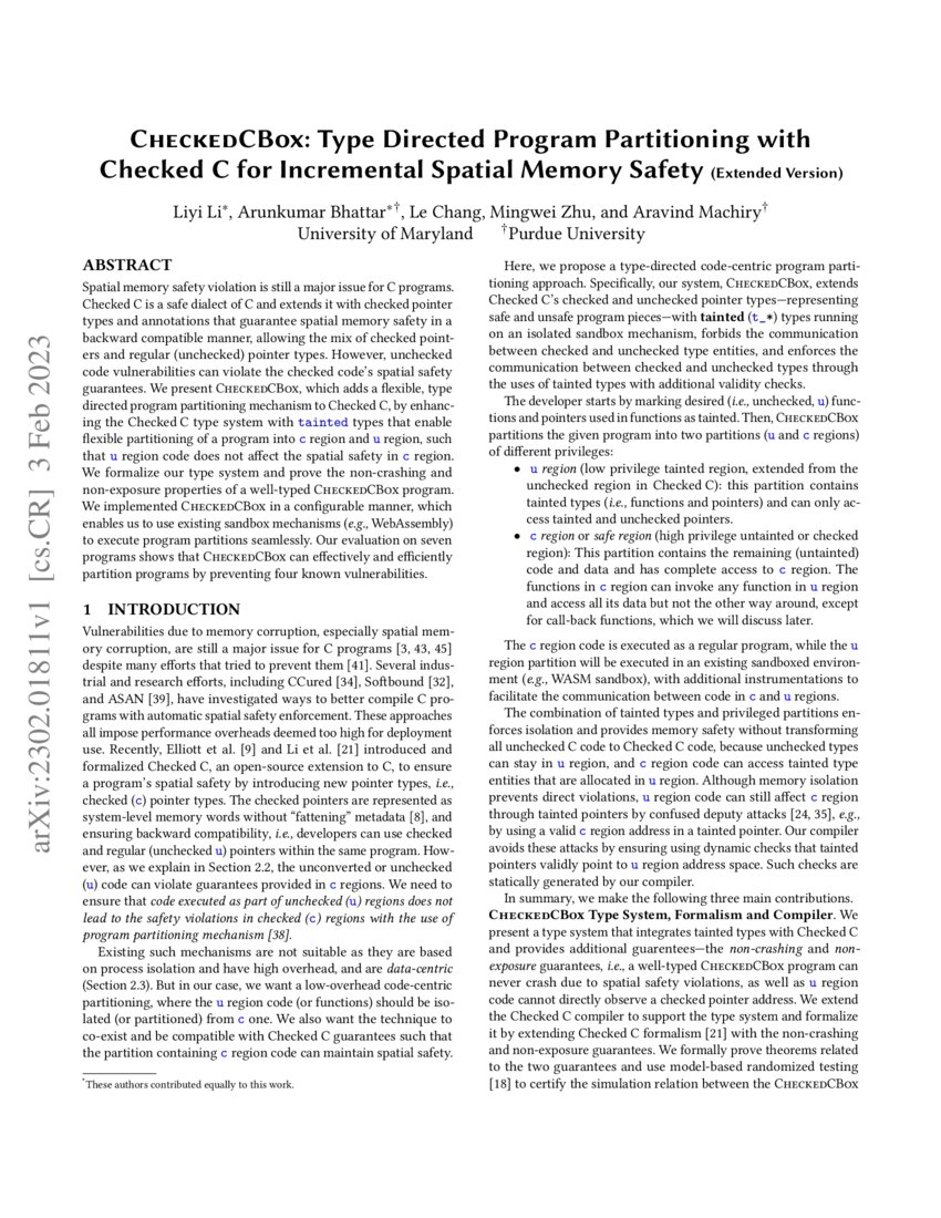 CheckedCBox: Type Directed Program Partitioning with Checked C for Incremental Spatial Memory ...