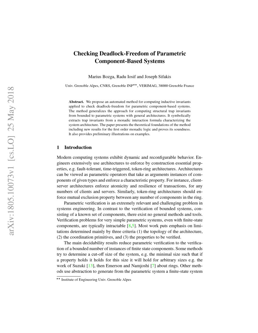 Checking Deadlock-Freedom of Parametric Component-Based Systems | DeepAI
