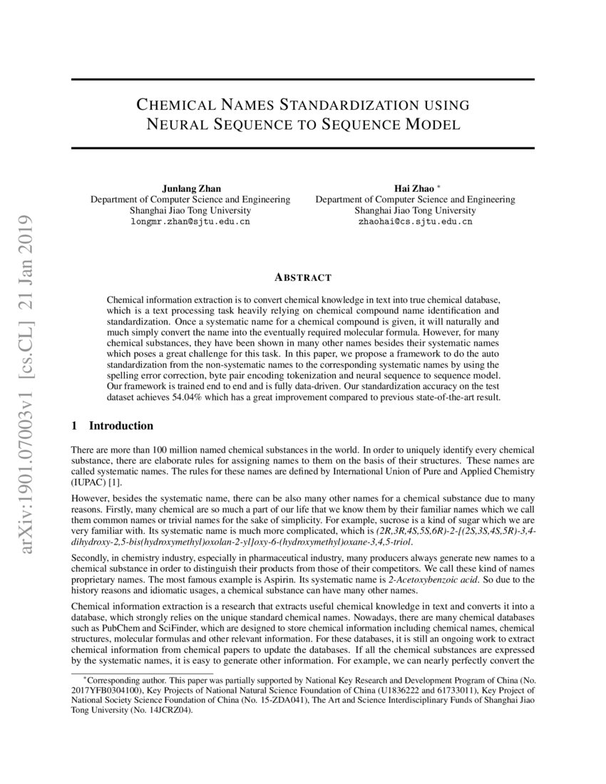 Chemical Names Standardization using Neural Sequence to Sequence Model ...