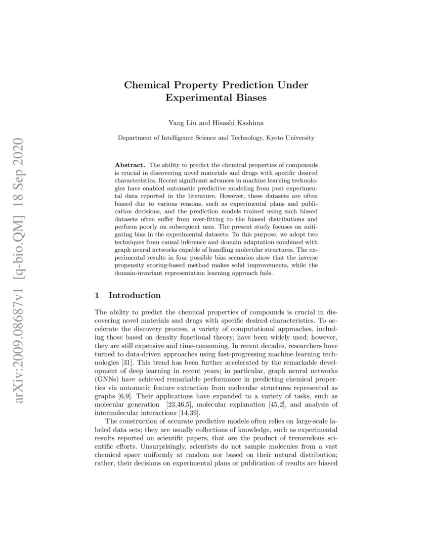 Chemical Property Prediction Under Experimental Biases | DeepAI