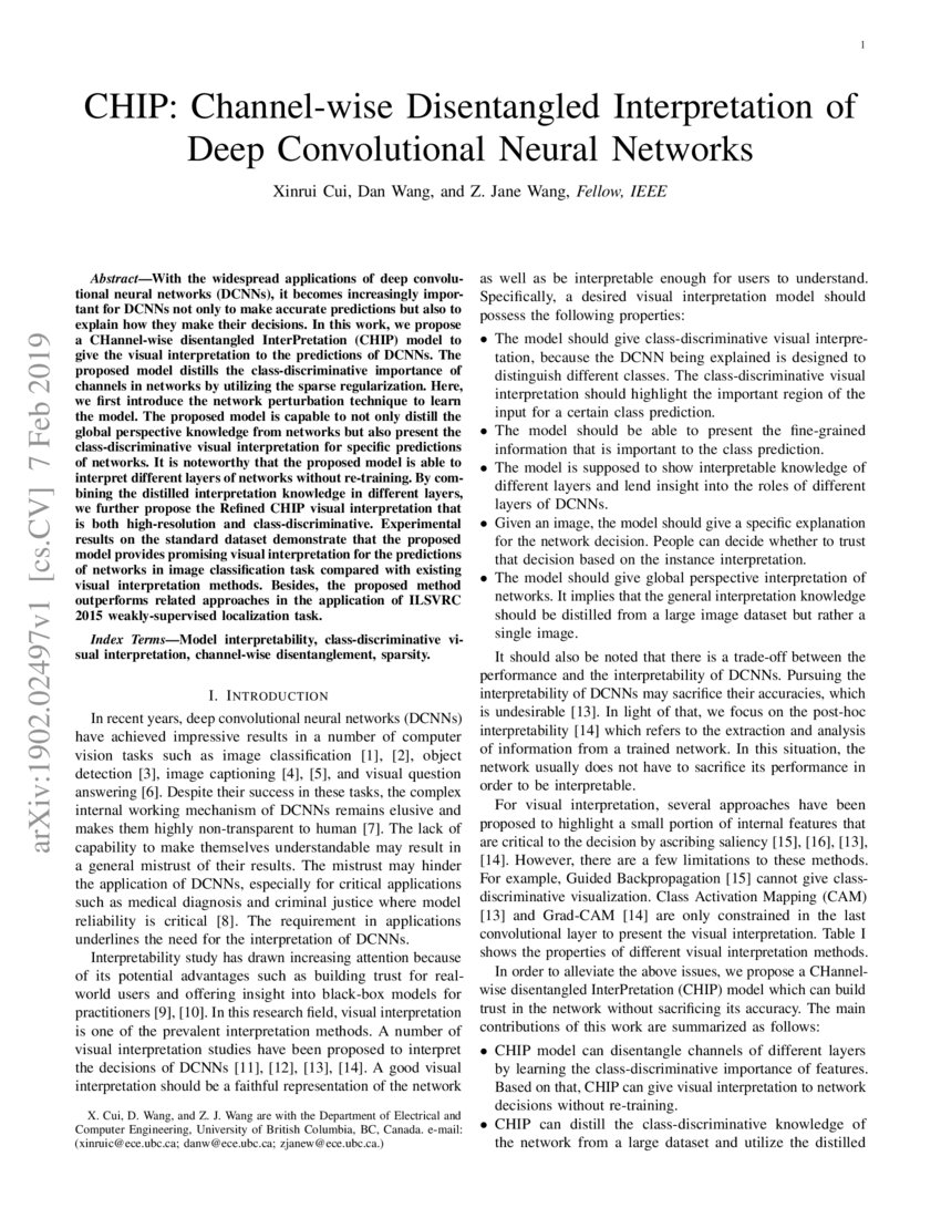 CHIP: Channel-wise Disentangled Interpretation of Deep Convolutional Neural Networks | DeepAI