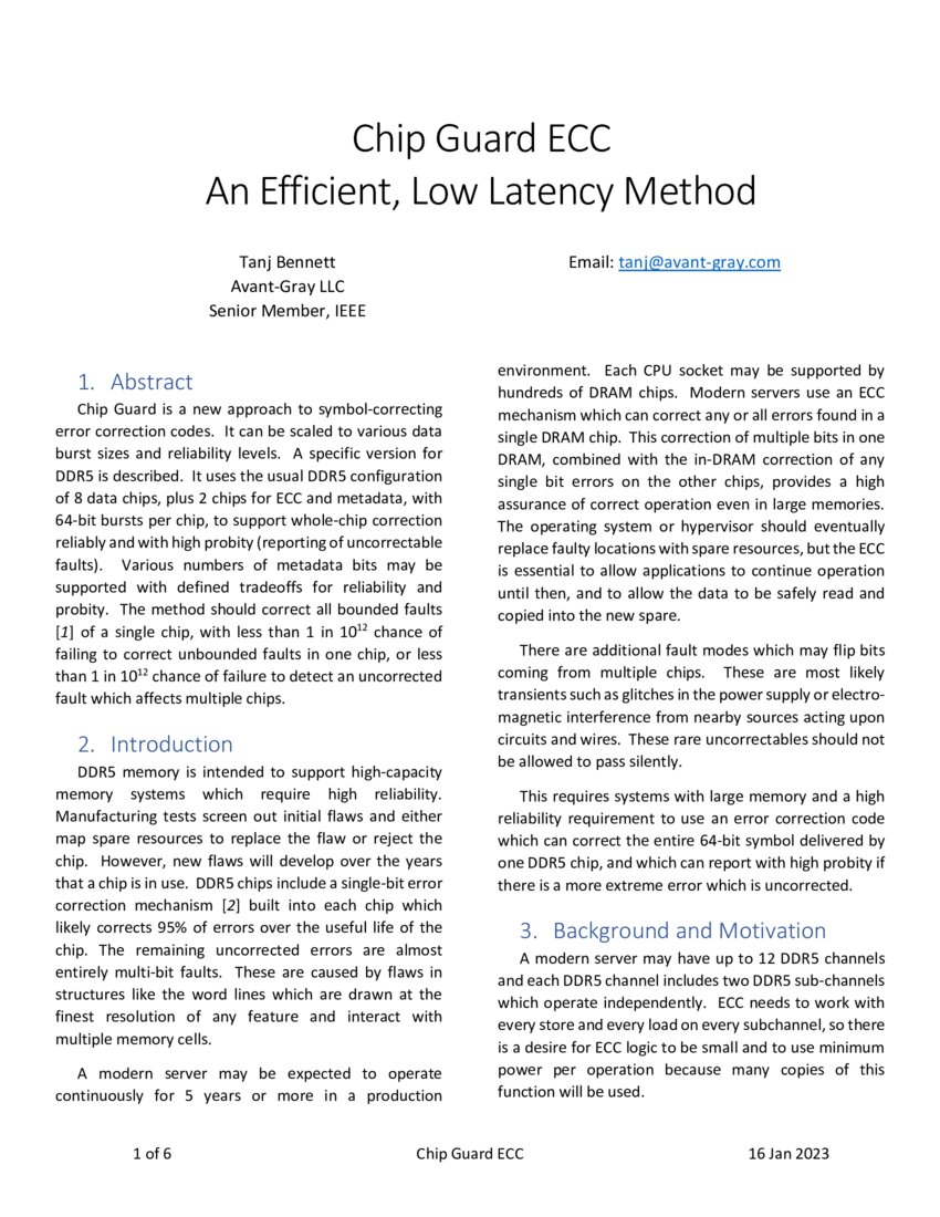 Chip Guard ECC: An Efficient, Low Latency Method | DeepAI