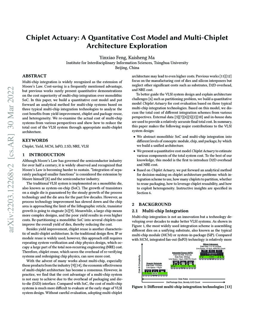 Chiplet Actuary: A Quantitative Cost Model and Multi-Chiplet ...