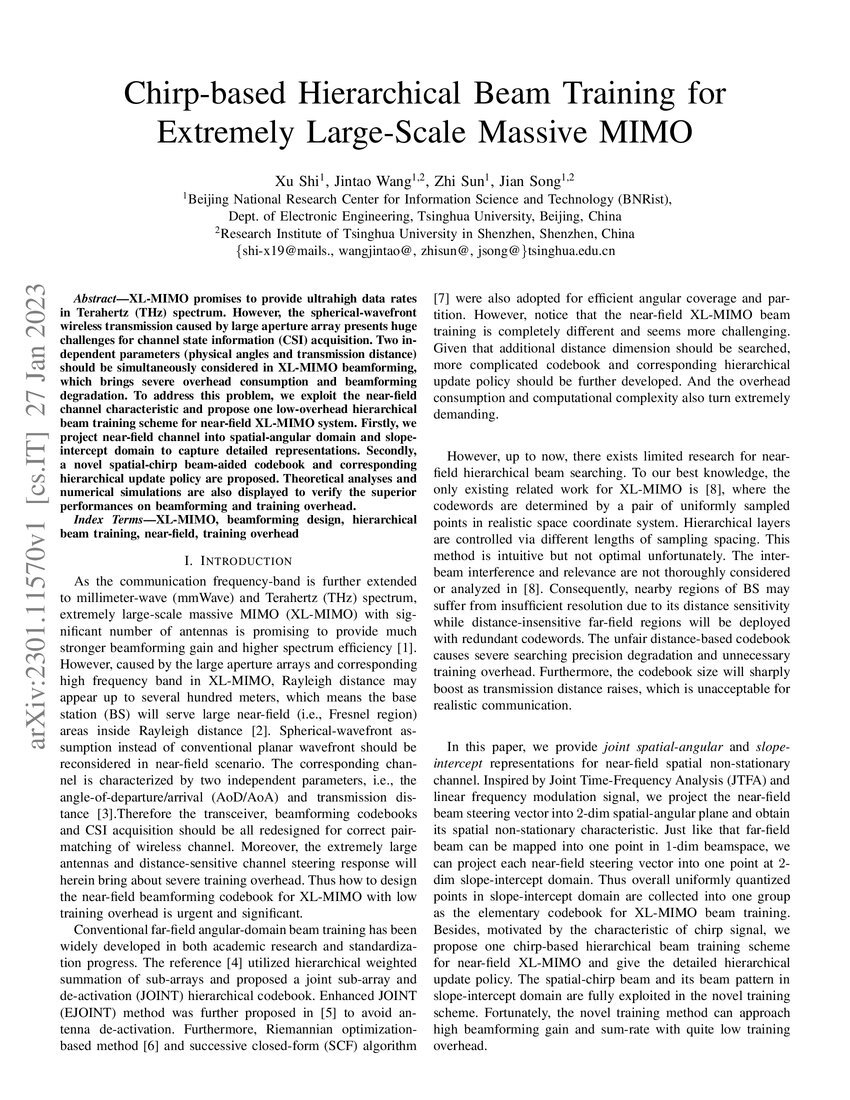 Chirp-based Hierarchical Beam Training for Extremely Large-Scale Massive MIMO | DeepAI