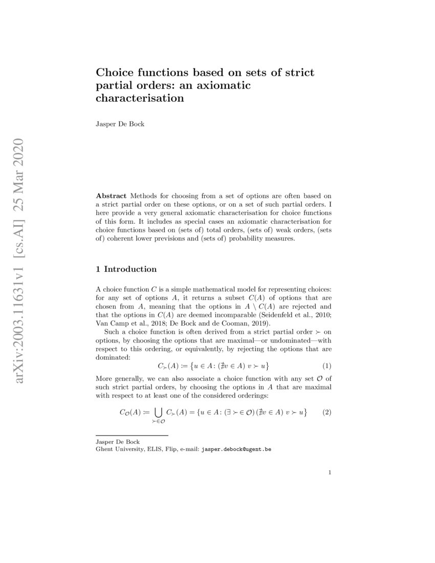 Choice functions based on sets of strict partial orders: an axiomatic ...
