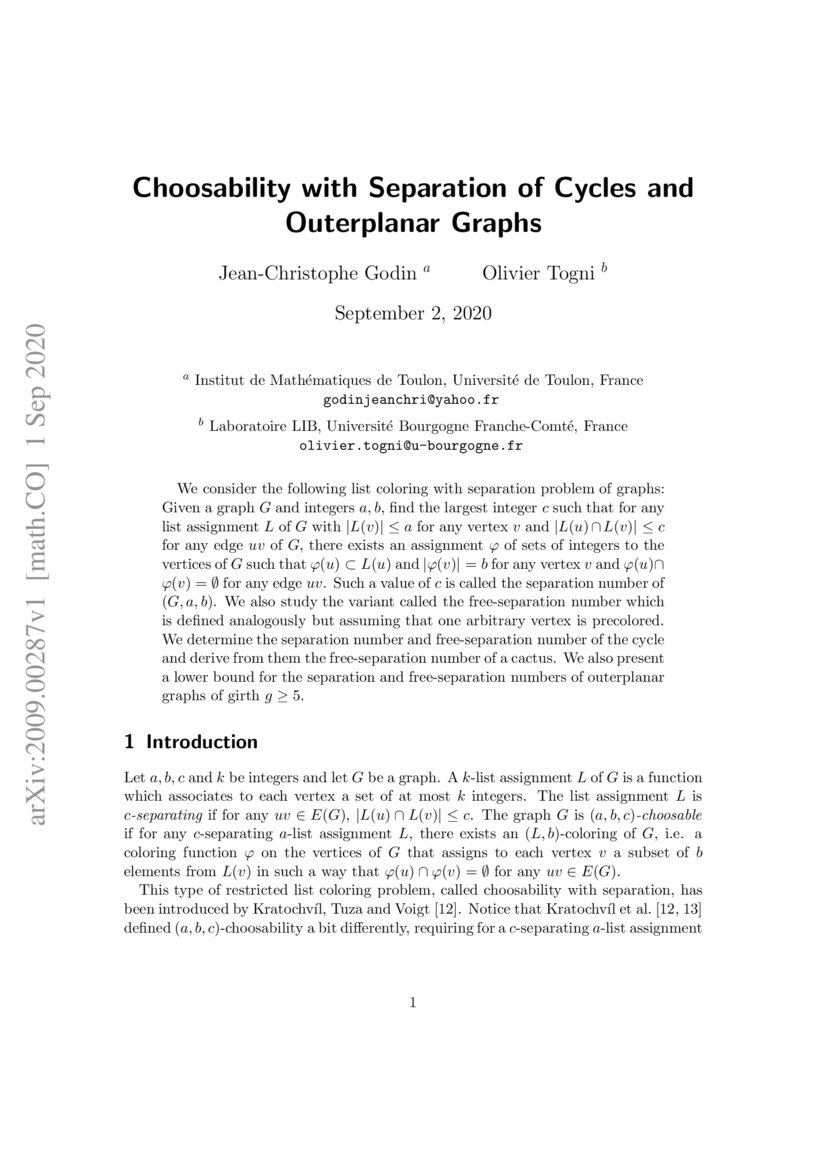 Choosability With Separation Of Cycles And Outerplanar Graphs Deepai 4637
