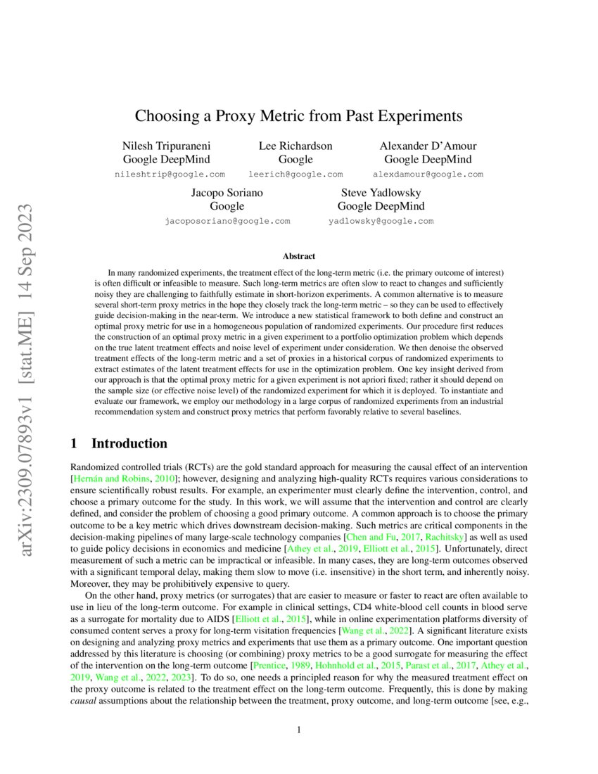 Choosing a Proxy Metric from Past Experiments | DeepAI