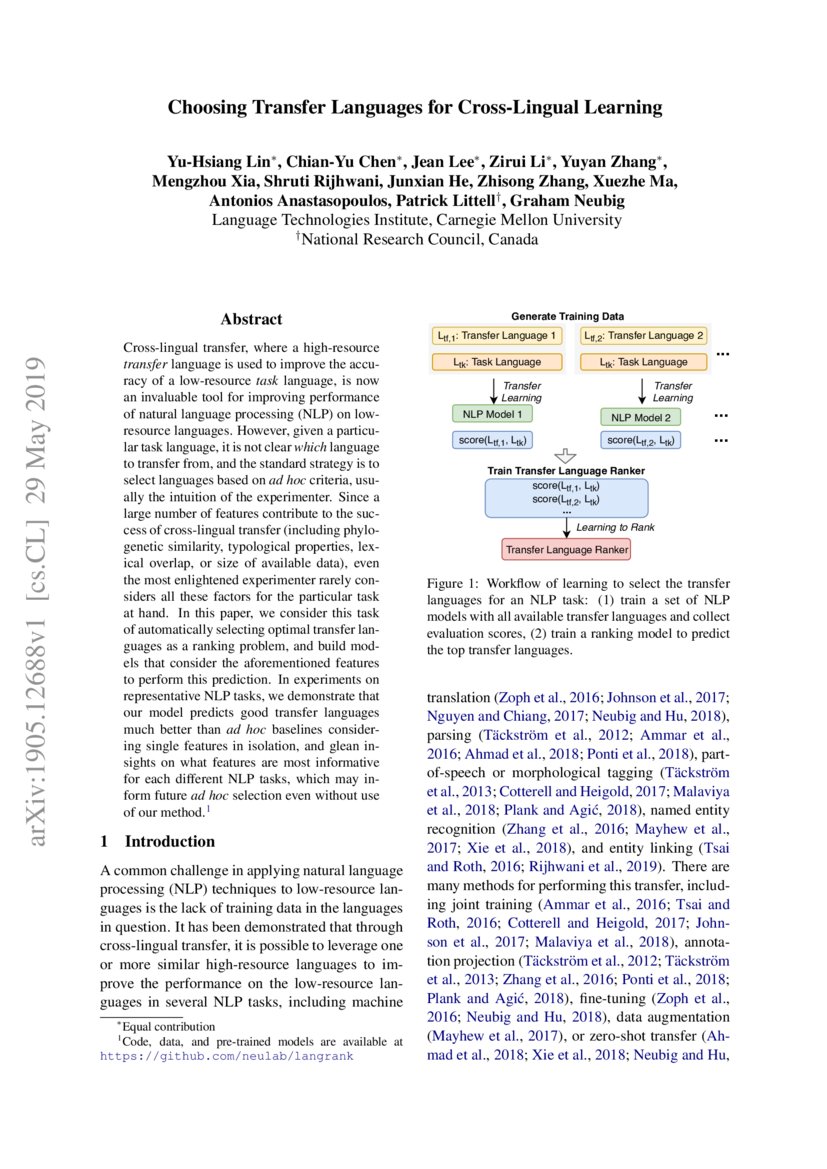 Choosing Transfer Languages for Cross-Lingual Learning | DeepAI