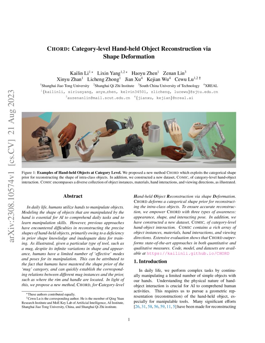 CHORD: Category-level Hand-held Object Reconstruction via Shape Deformation | DeepAI