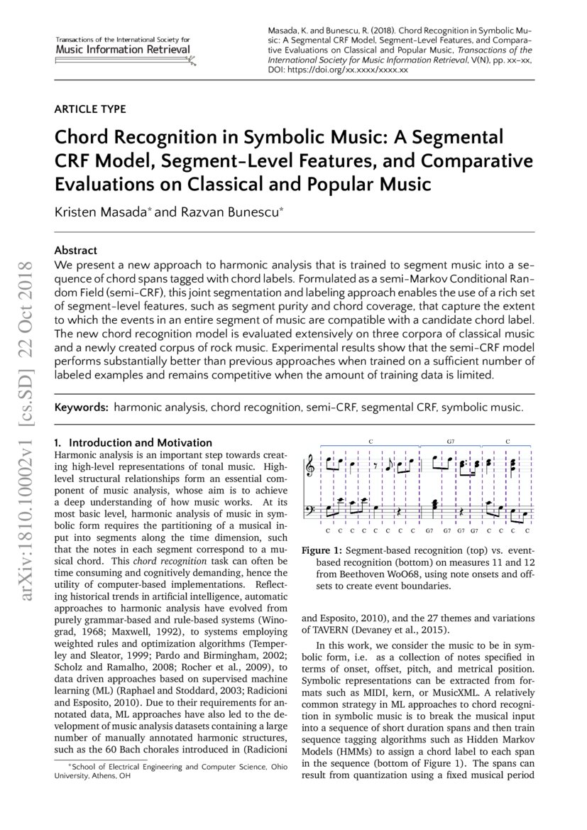 Chord Recognition In Symbolic Music A Segmental Crf Model Segment Level Features And