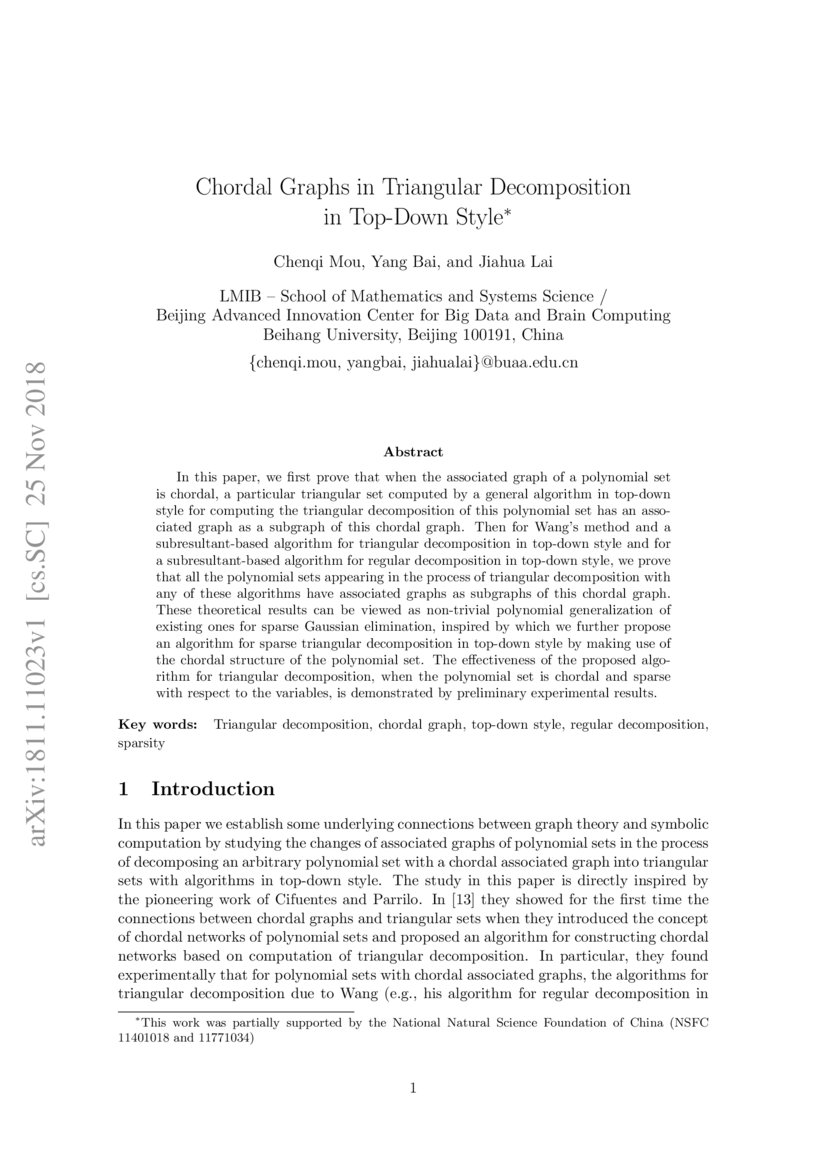 Chordal Graphs in Triangular Decomposition in Top-Down Style | DeepAI
