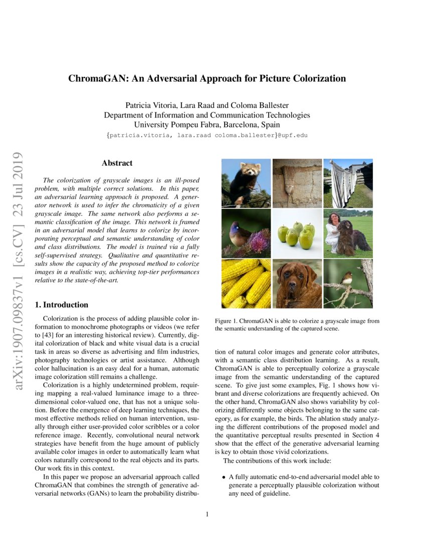 ChromaGAN: An Adversarial Approach for Picture Colorization | DeepAI