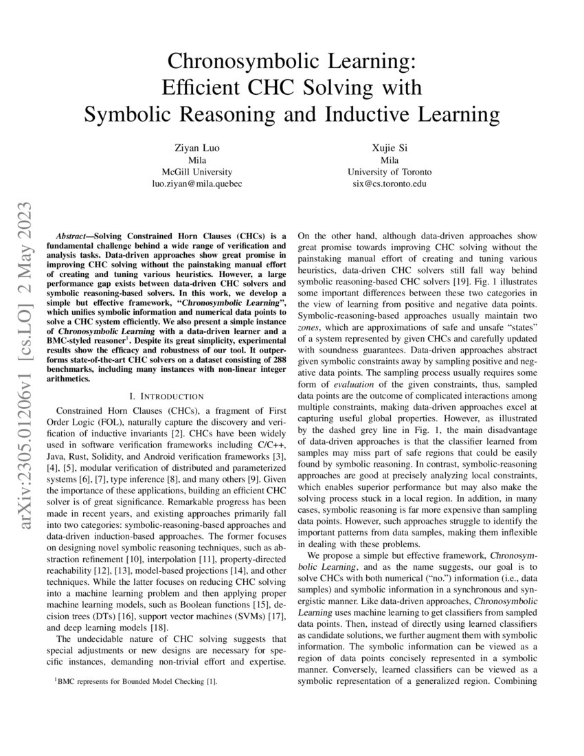 Chronosymbolic Learning: Efficient CHC Solving with Symbolic Reasoning and Inductive Learning ...