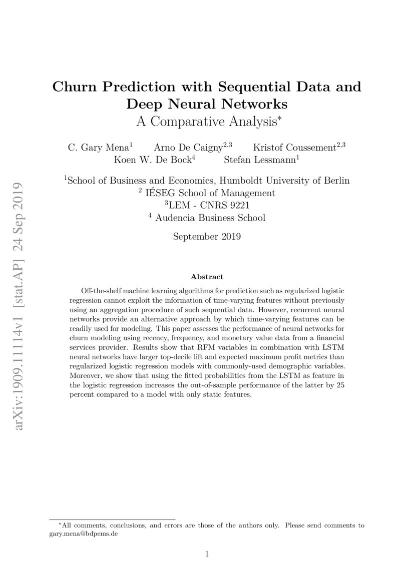 Churn Prediction With Sequential Data And Deep Neural Networks A Comparative Analysis Deepai 