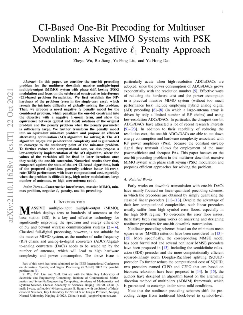 Ci Based One Bit Precoding For Multiuser Downlink Massive Mimo Systems With Psk Modulation A