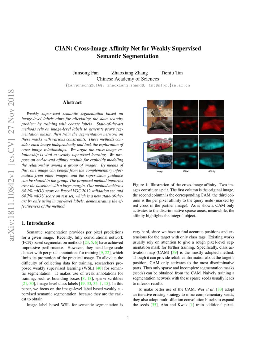 CIAN: Cross-Image Affinity Net for Weakly Supervised Semantic Segmentation | DeepAI