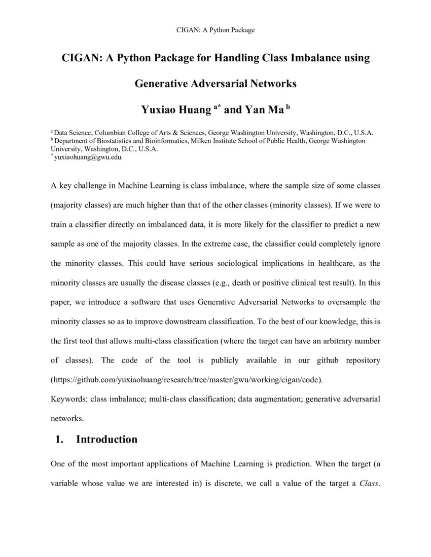 Cigan A Python Package For Handling Class Imbalance Using Generative Adversarial Networks Deepai