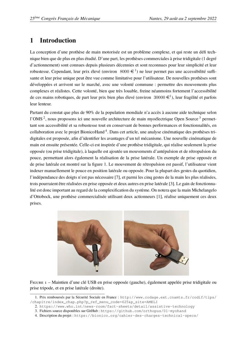 Cinématique d'une Prothèse de Main Myoélectrique Accessible avec ...