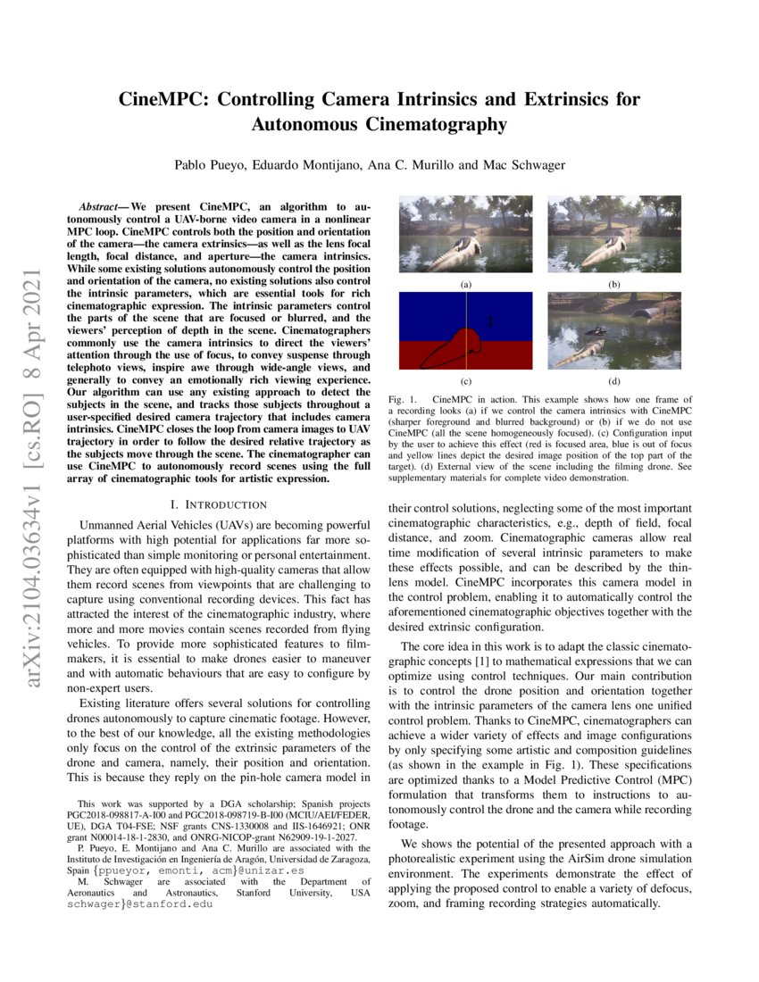 CineMPC: Controlling Camera Intrinsics and Extrinsics for Autonomous ...
