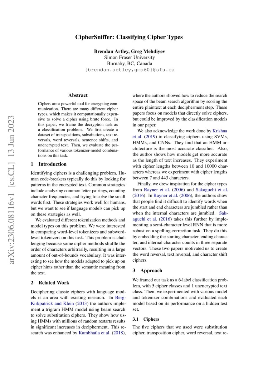 CipherSniffer: Classifying Cipher Types | DeepAI