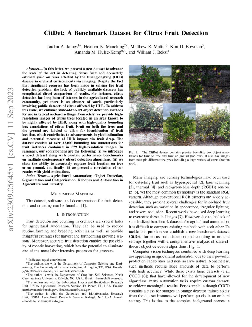 Citdet A Benchmark Dataset For Citrus Fruit Detection Deepai