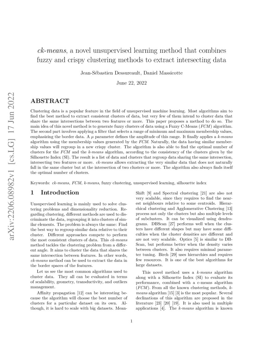 ck-means, a novel unsupervised learning method that combines fuzzy and ...