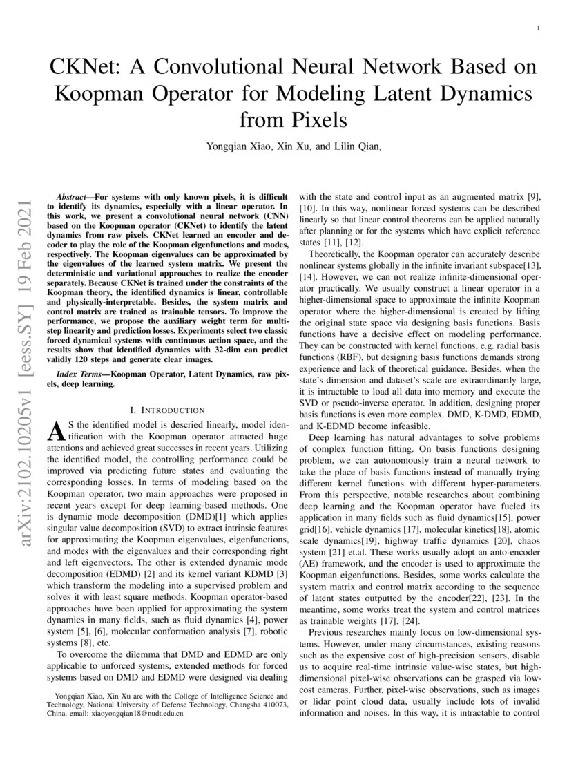 CKNet: A Convolutional Neural Network Based on Koopman Operator for Modeling Latent Dynamics ...