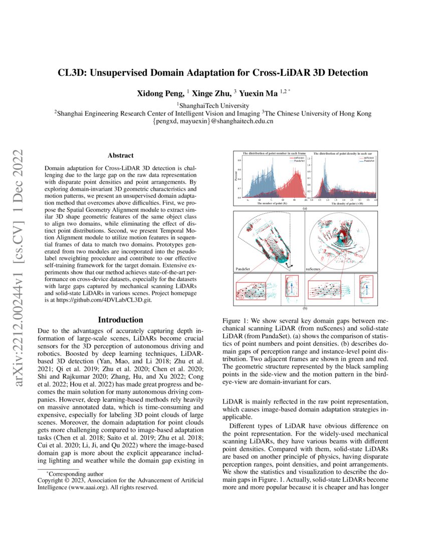 Cl3d Unsupervised Domain Adaptation For Cross Lidar 3d Detection Deepai