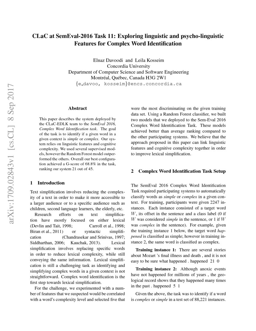 Clac At Semeval 2016 Task 11 Exploring Linguistic And Psycho Linguistic Features For Complex