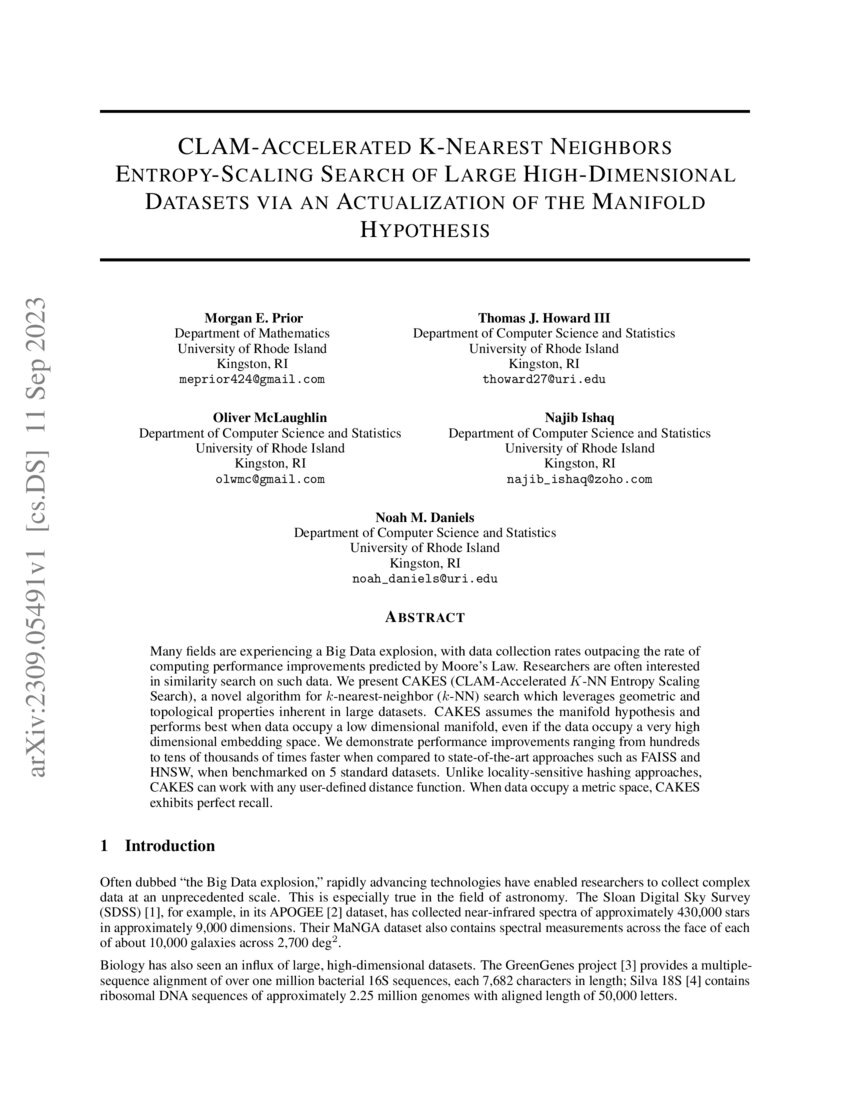 CLAM-Accelerated K-Nearest Neighbors Entropy-Scaling Search of Large ...