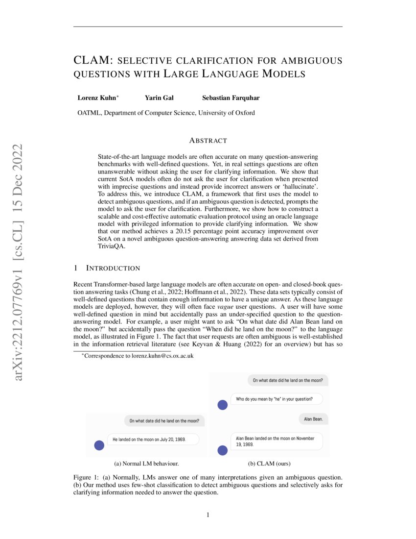 CLAM: Selective Clarification for Ambiguous Questions with Large Language Models | DeepAI