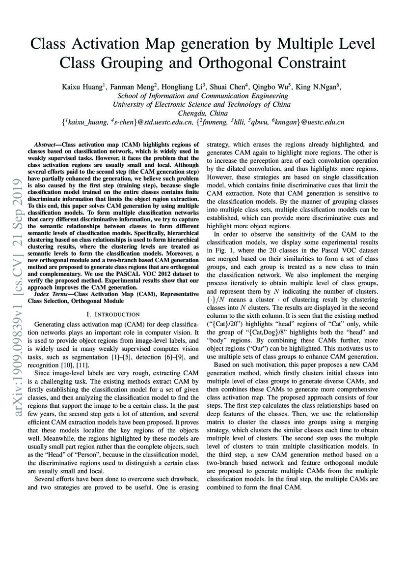 Class Activation Map generation by Multiple Level Class Grouping and Orthogonal Constraint | DeepAI