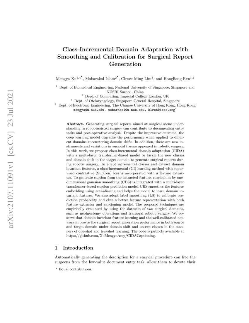 Class-Incremental Domain Adaptation with Smoothing and Calibration for Surgical Report ...