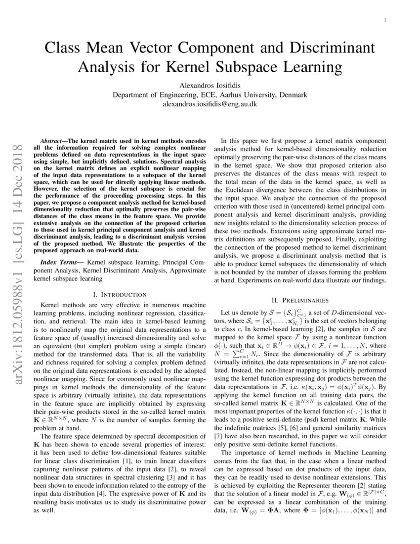 Class Mean Vector Component and Discriminant Analysis for Kernel Subspace Learning | DeepAI