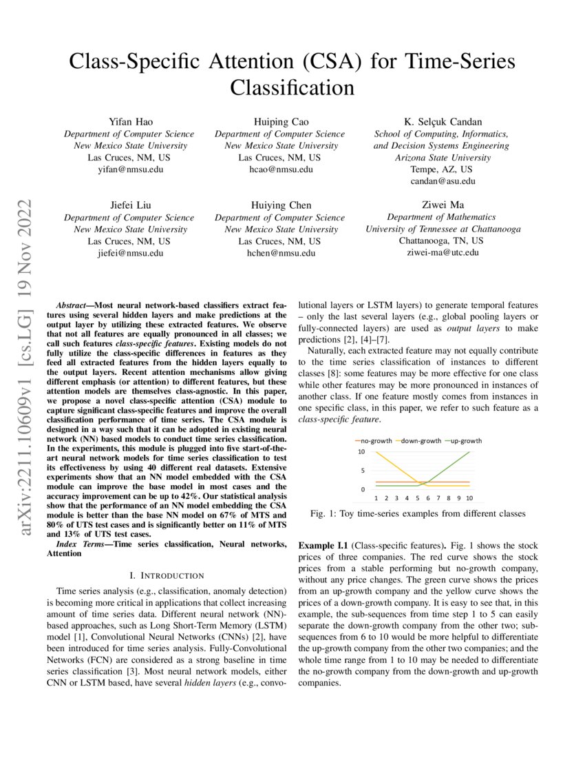 Class-Specific Attention (CSA) for Time-Series Classification | DeepAI
