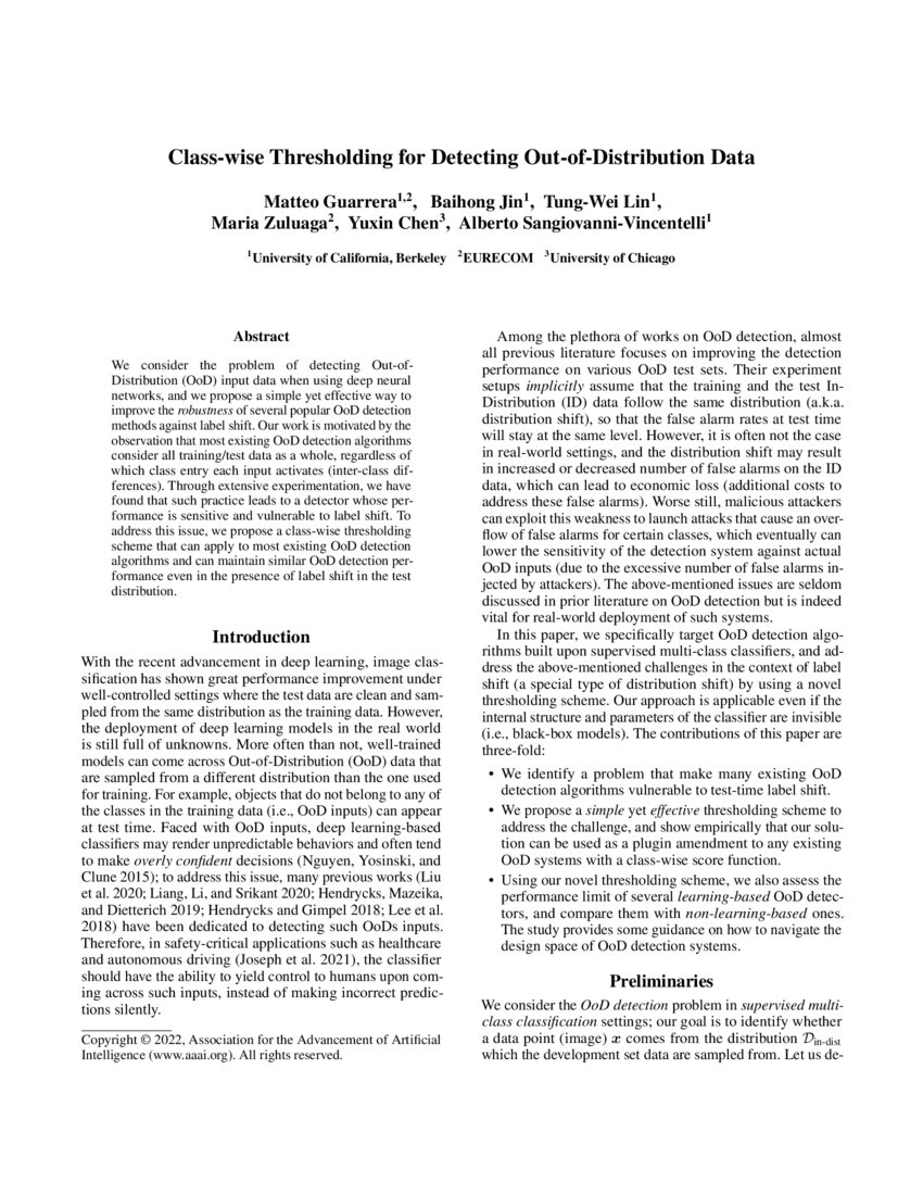 Class Wise Thresholding For Detecting Out Of Distribution Data Deepai